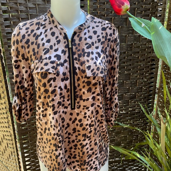 Calvin Klein | Tops | Calvin Klein Cheetah Quarter Length Sleeve Blouse ...